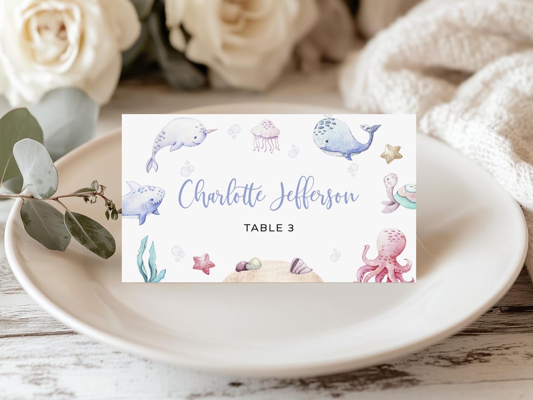 Under the Sea Place Card Template | Editable Printable Name Seating ...