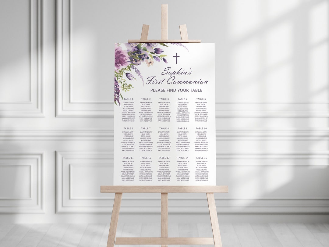 Lavender First Communion Seating Chart, EDITABLE Template, Table Poster ...