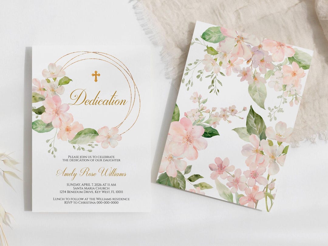 Blossom Dedication Invitation Template | Editable Printable Blush Pink ...