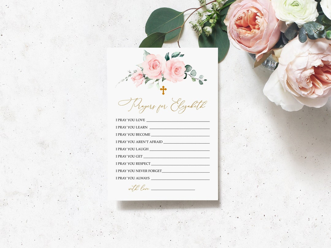 Blush Pink Flowers Prayers for Baby Note Cards, Editable Pink Rose ...