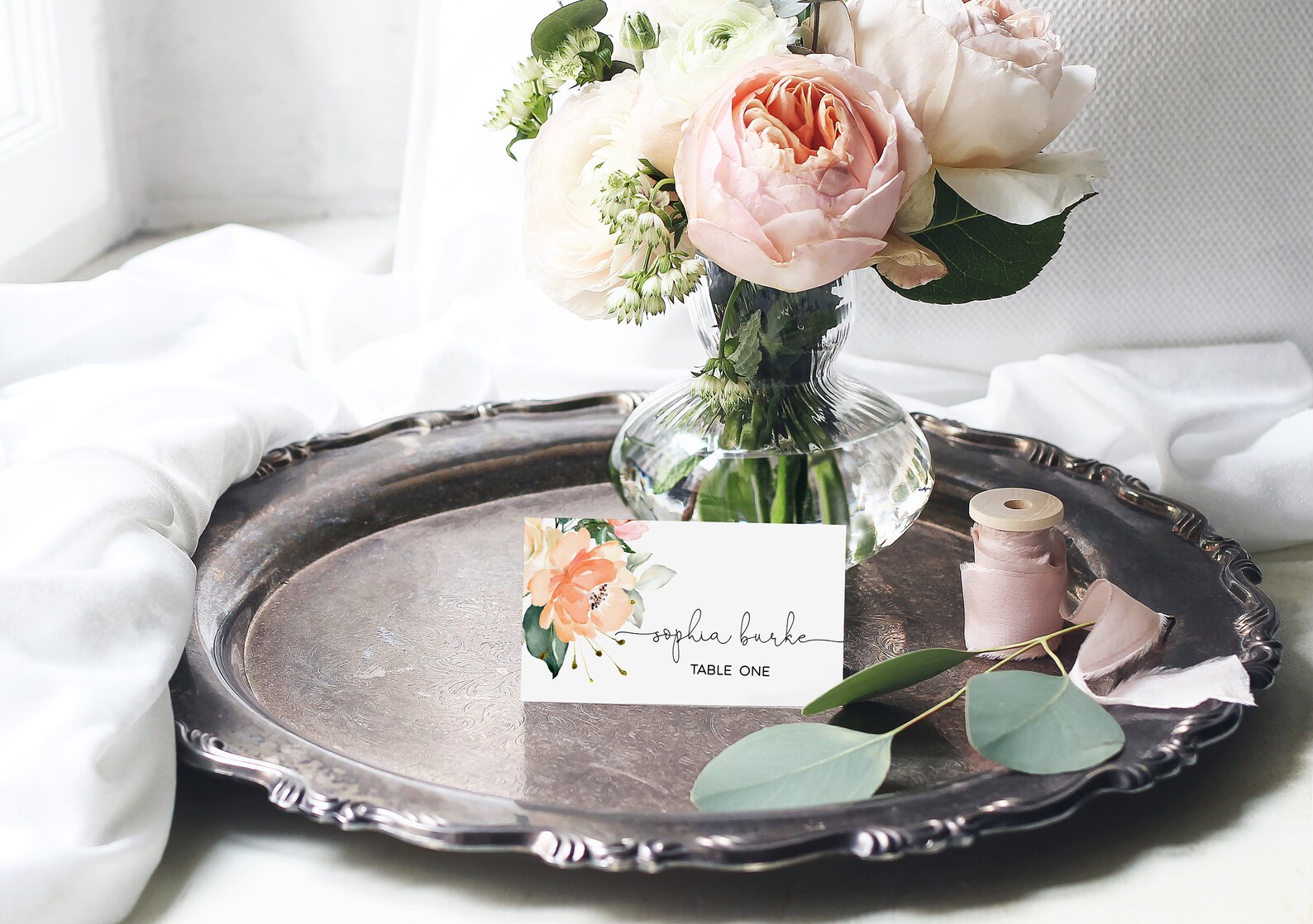 Peach Rose Place Cards EDITABLE Template Printable Coral - Etsy