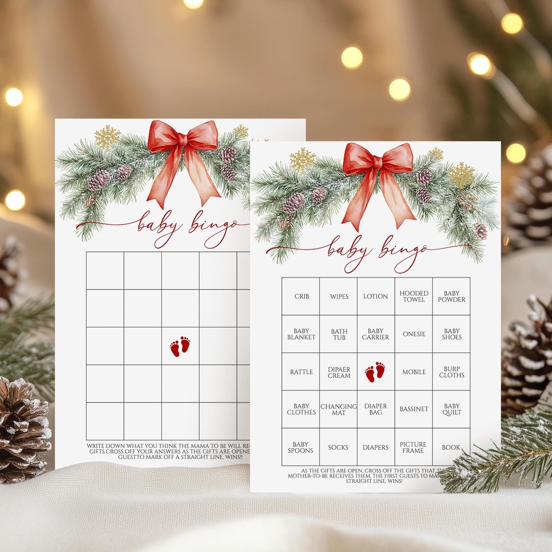 Christmas Baby Shower Bingo Game: Greenery, Red Bow (printable) - Etsy