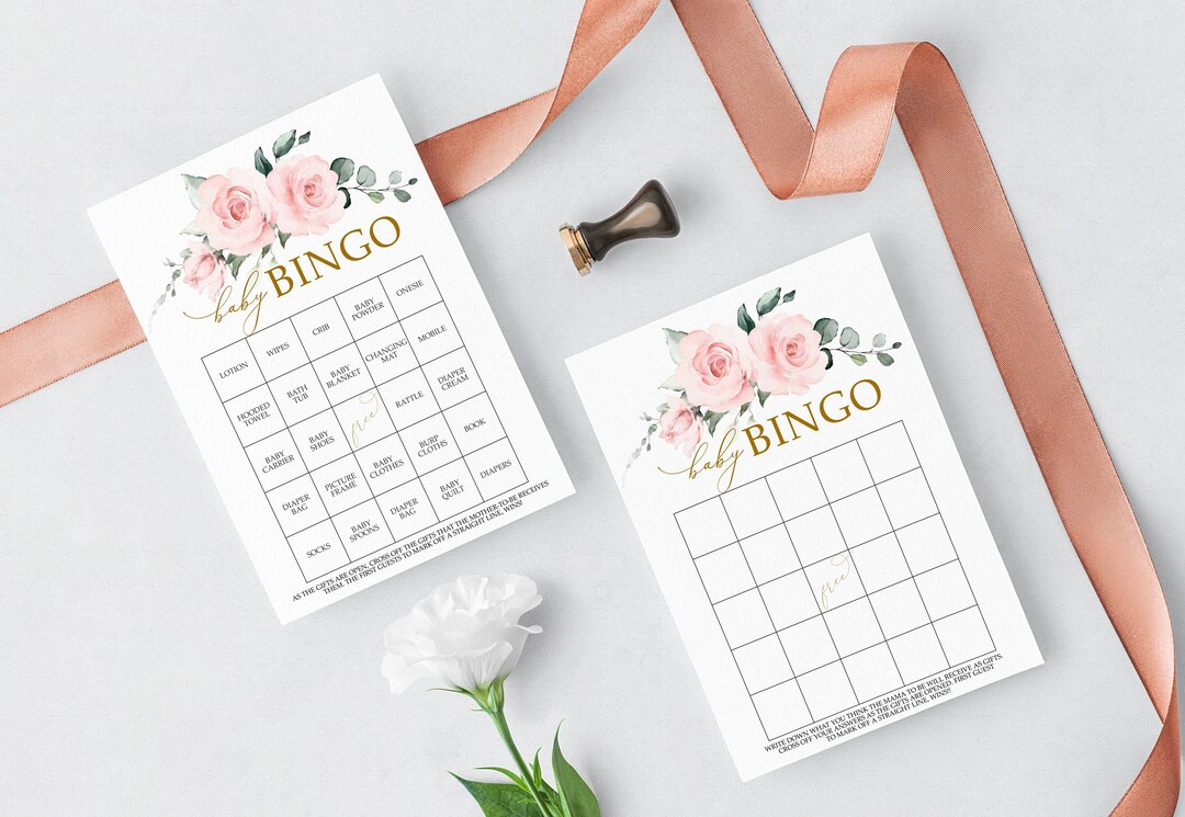 Blush Pink Baby Bingo Game | EDITABLE Template | Printable Baby Brunch ...