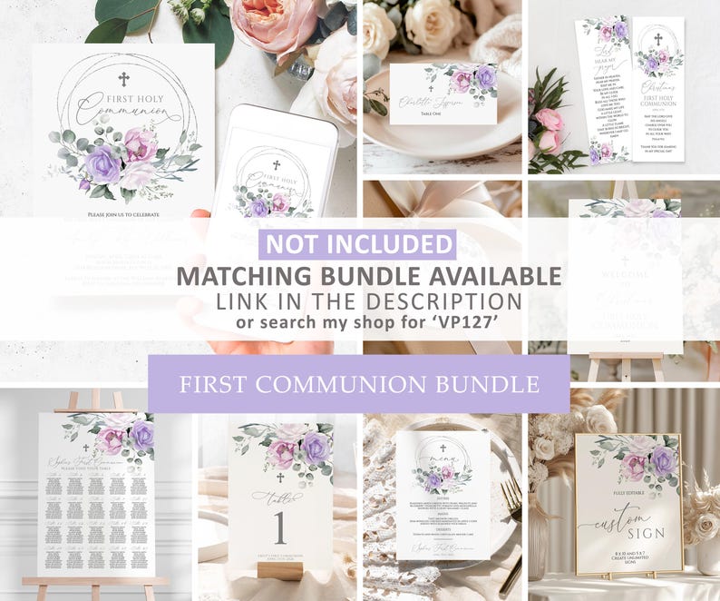 Blush Floral Communion Welcome Sign | Purple Watercolor, Silver Accents ...