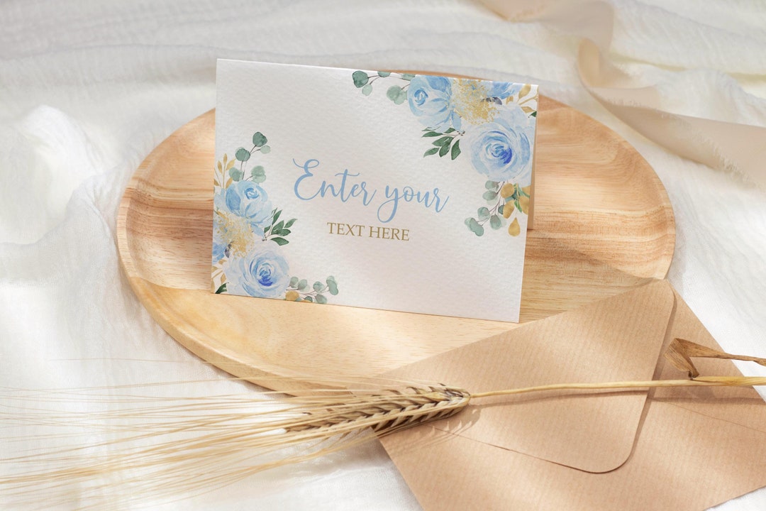 Blue Floral Buffet Card EDITABLE Template Printable Rose & Gold Food ...