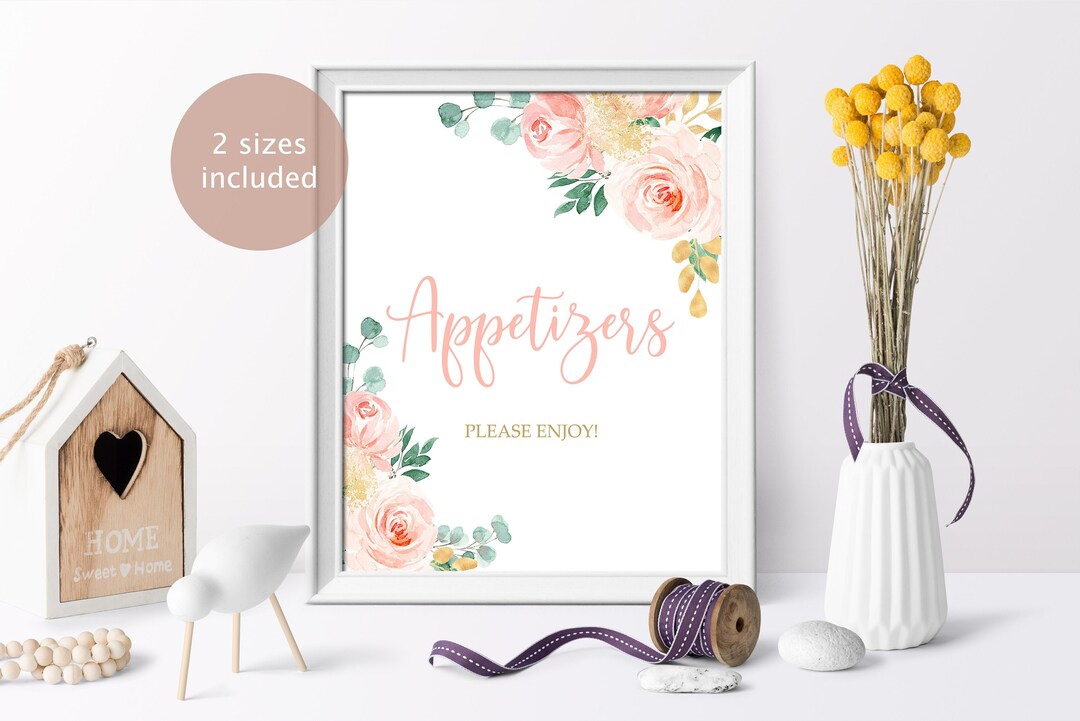 Blush Pink Floral Appetizers Sign: Bridal Brunch Decor (digital ...