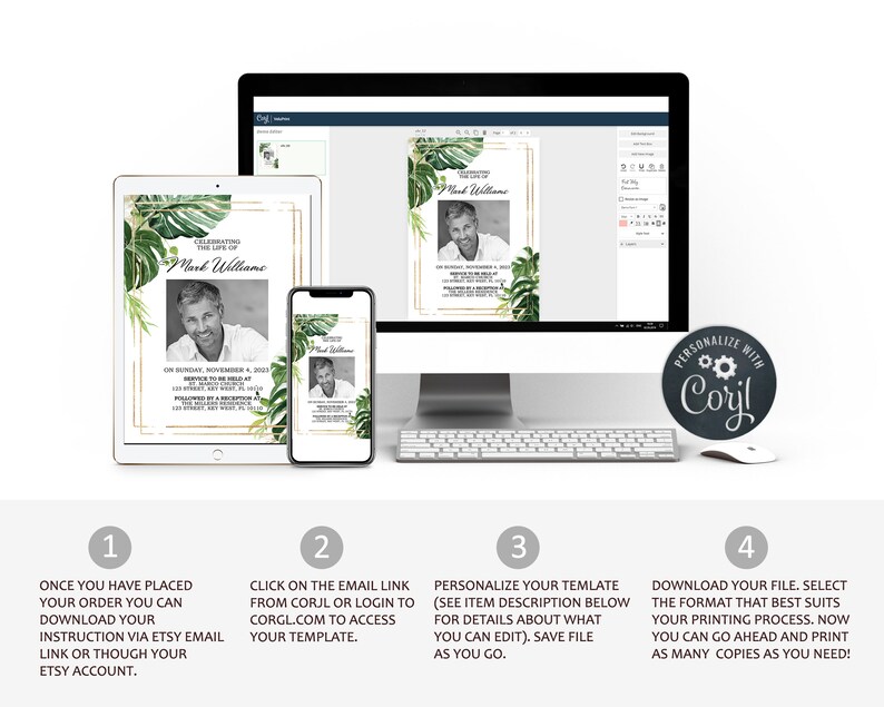 Tropical Funeral Bundle Template: Greenery Memorial Set (digital ...