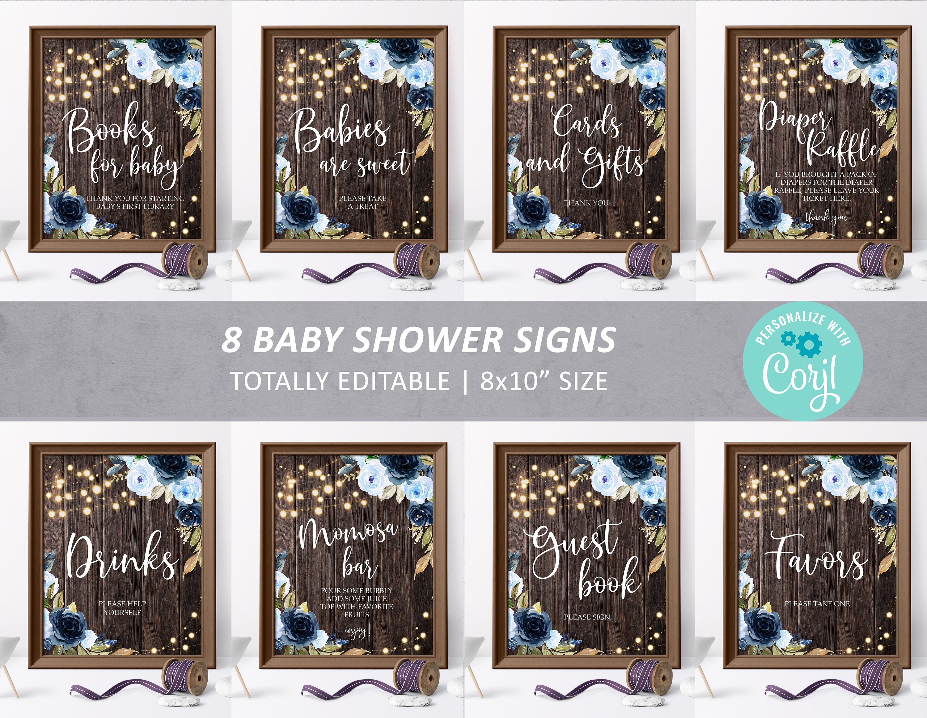 Rustic Baby Shower Sign Pack 100% Editable Custom Package | Etsy