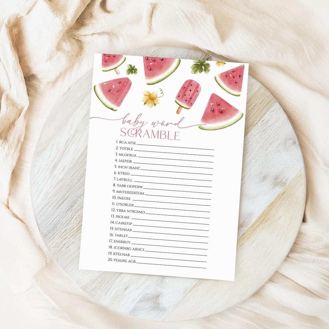 Watermelon Baby Word Scramble Game | Editable Printable Summer Shower ...