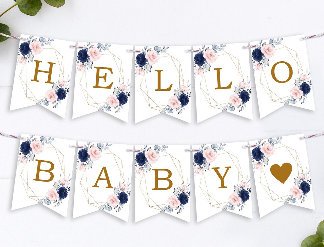 Floral Alphabet Banner: Blush Pink, Navy, and Gold (INSTANT DOWNLOAD ...