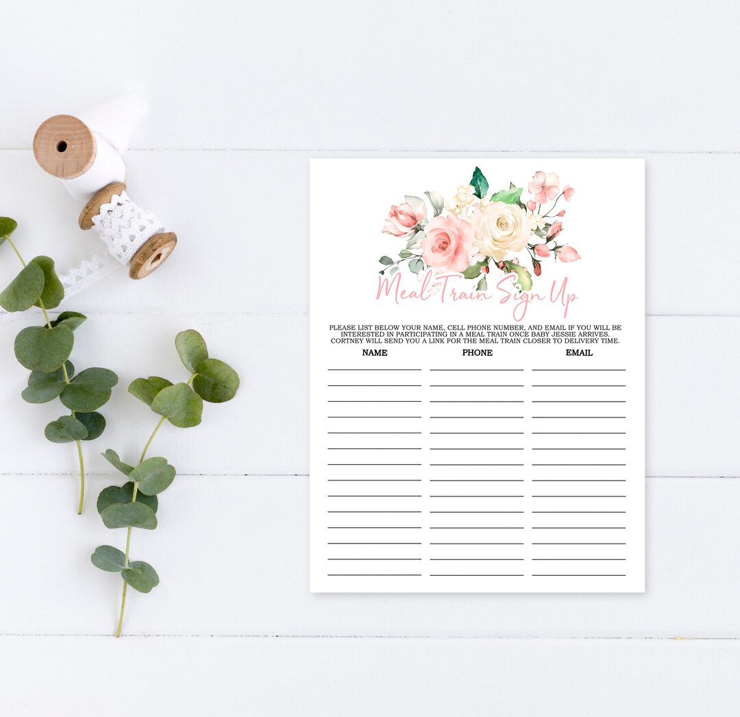 Blush Pink Floral Meal Train Sign up List (EDITABLE Printable) - Etsy