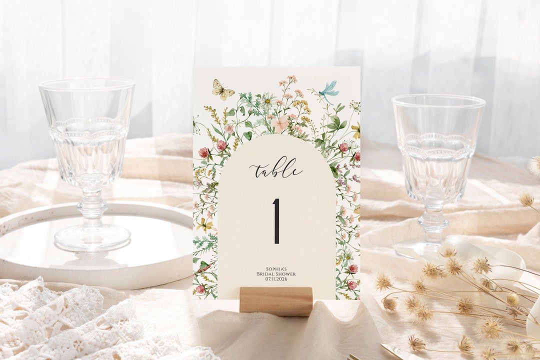 Butterfly Table Numbers, EDITABLE Printable Boho Arch Wildflowers Table ...
