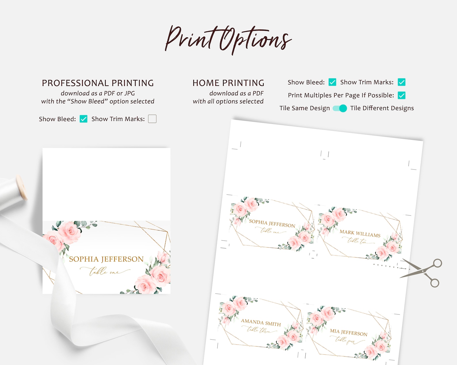 Blush Pink Flowers Place Cards EDITABLE Template Printable - Etsy