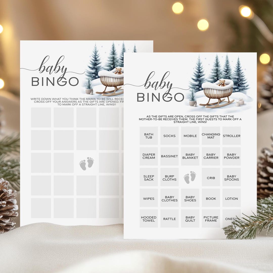 Winter Baby Shower Bingo Game: Watercolor Forest, Teddy Bear (printable ...