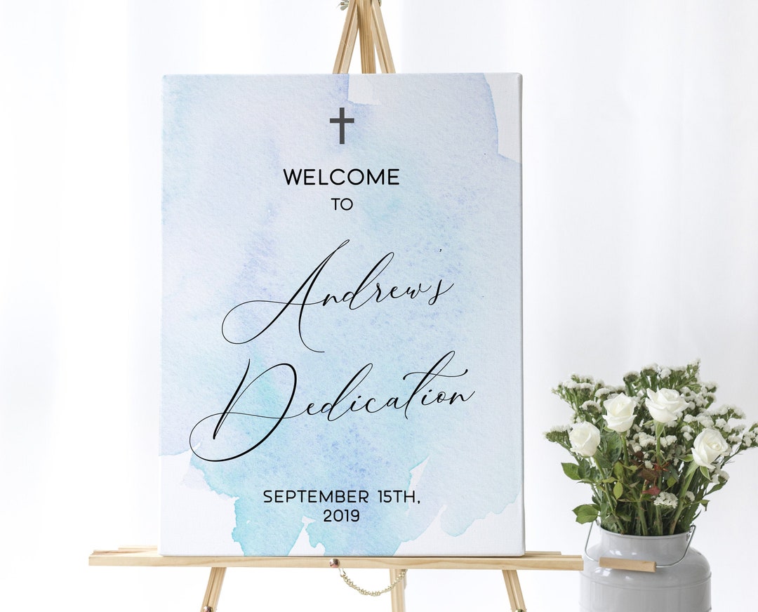 Blue Dedication Welcome Sign, EDITABLE, Simple Watercolor Baptism ...