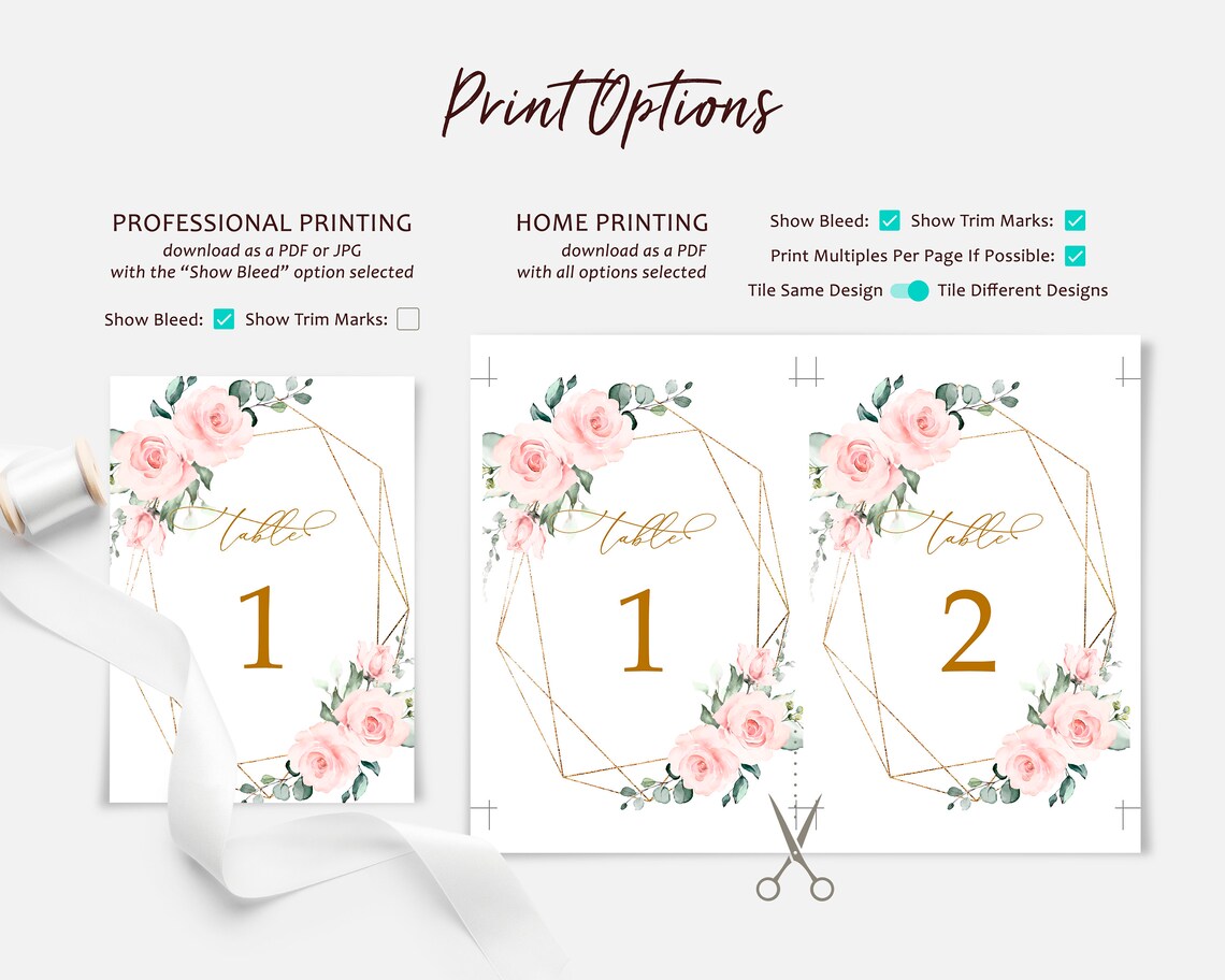 Blush Pink Flowers Table Numbers EDITABLE Template Printable - Etsy