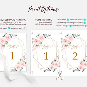 Blush Pink Flowers Table Numbers EDITABLE Template Printable - Etsy