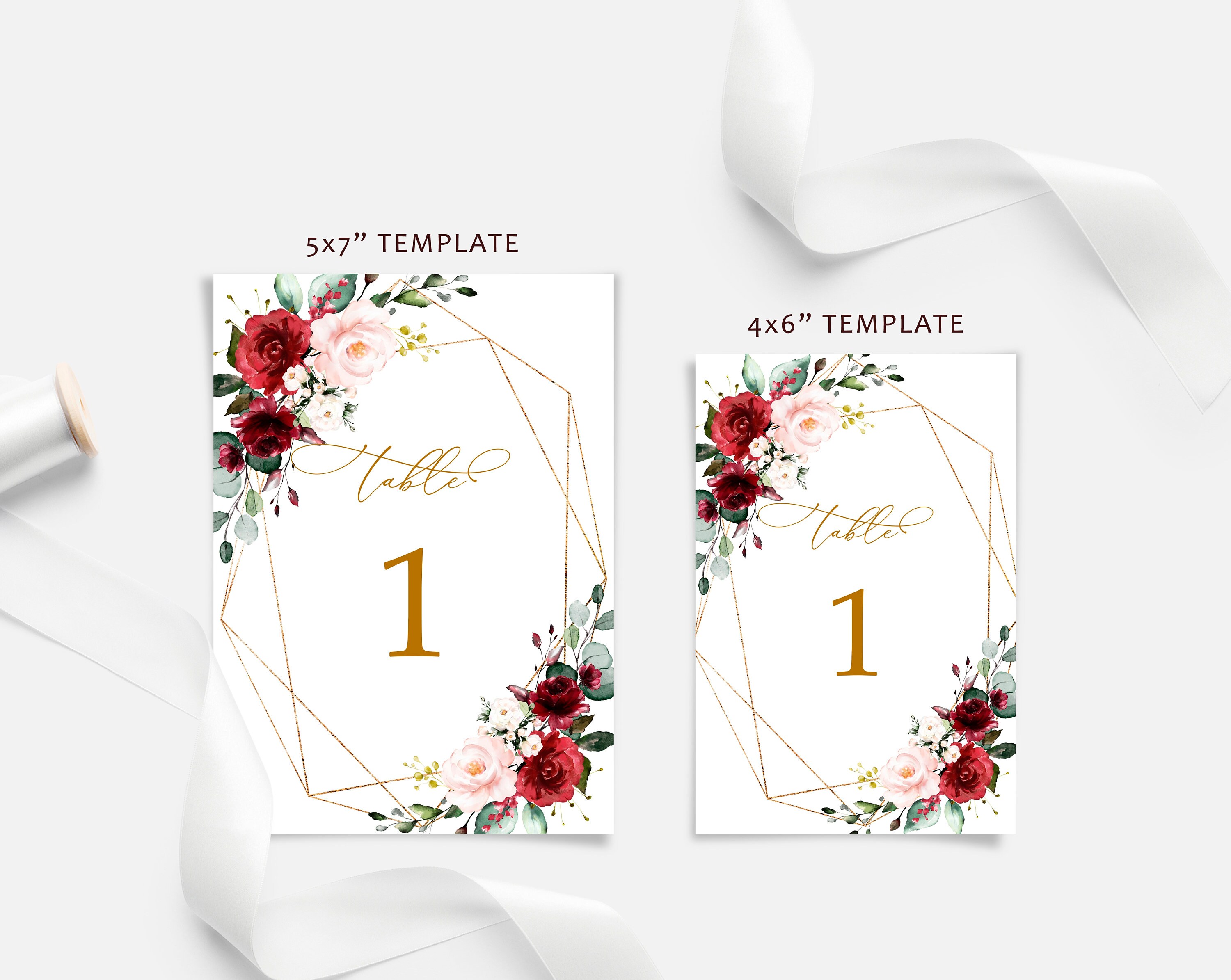 Marsala & Blush Pink Floral Table Numbers EDITABLE Template - Etsy