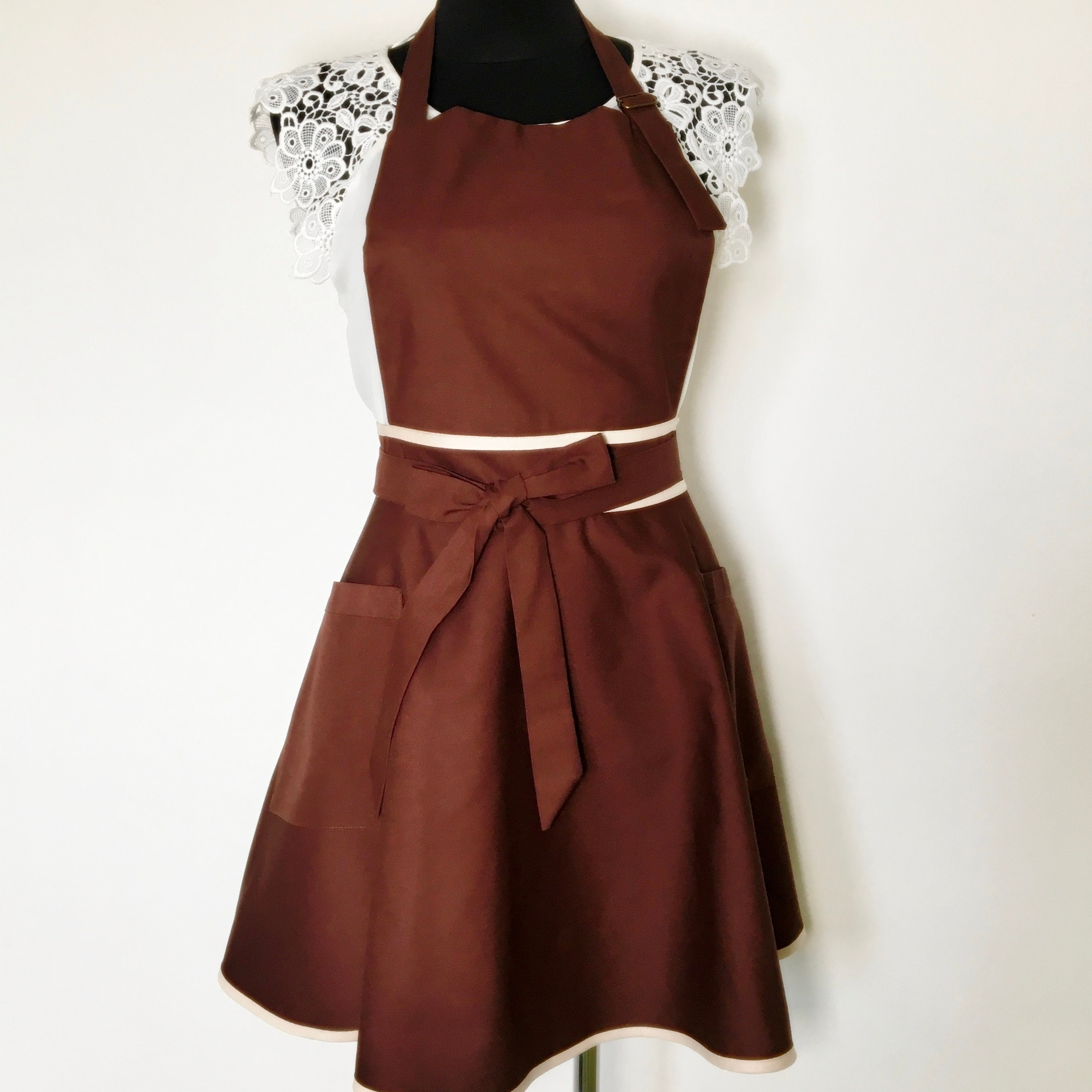 Brown Romantic Apron With Long Bow and Pockets - Etsy