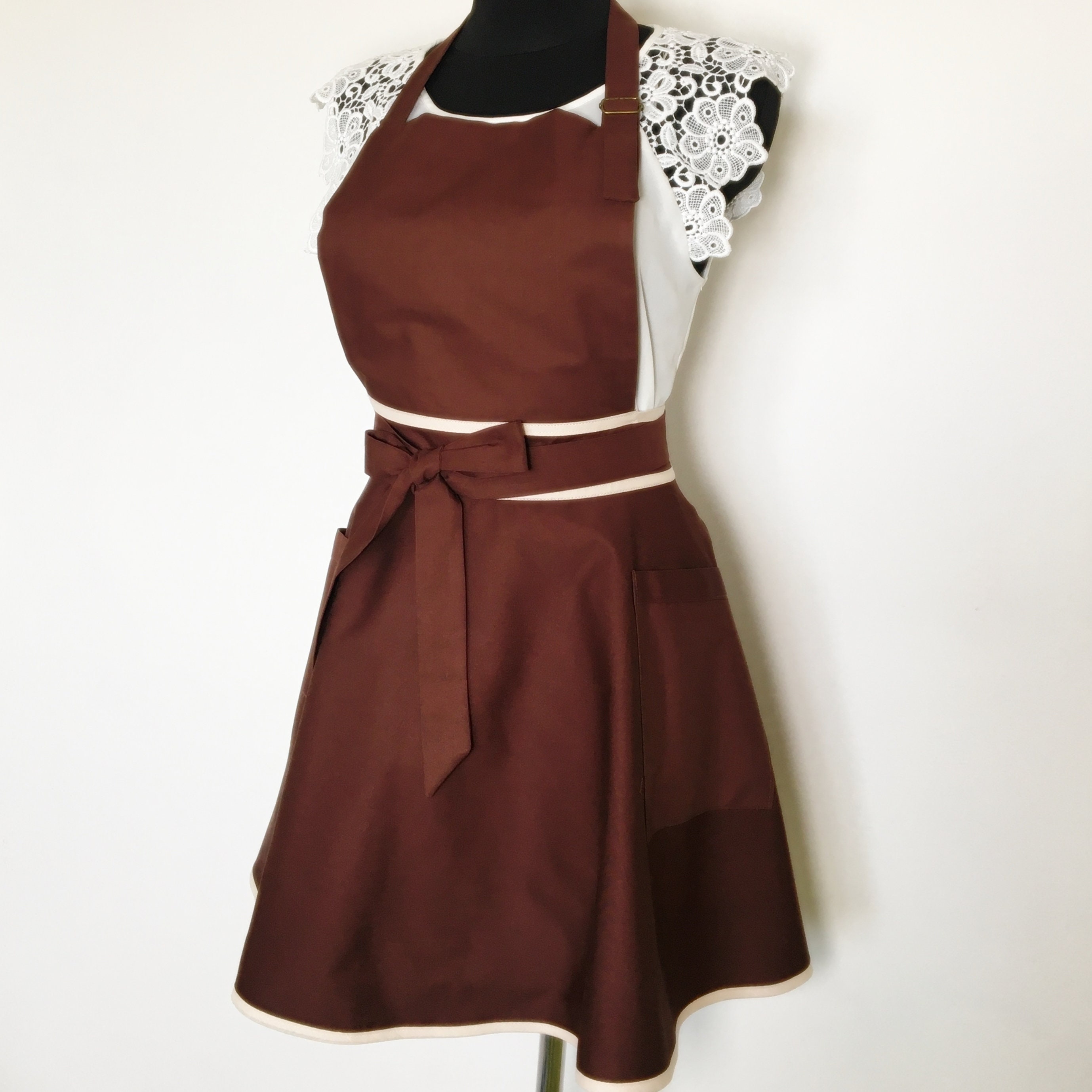 Brown Romantic Apron With Long Bow and Pockets - Etsy