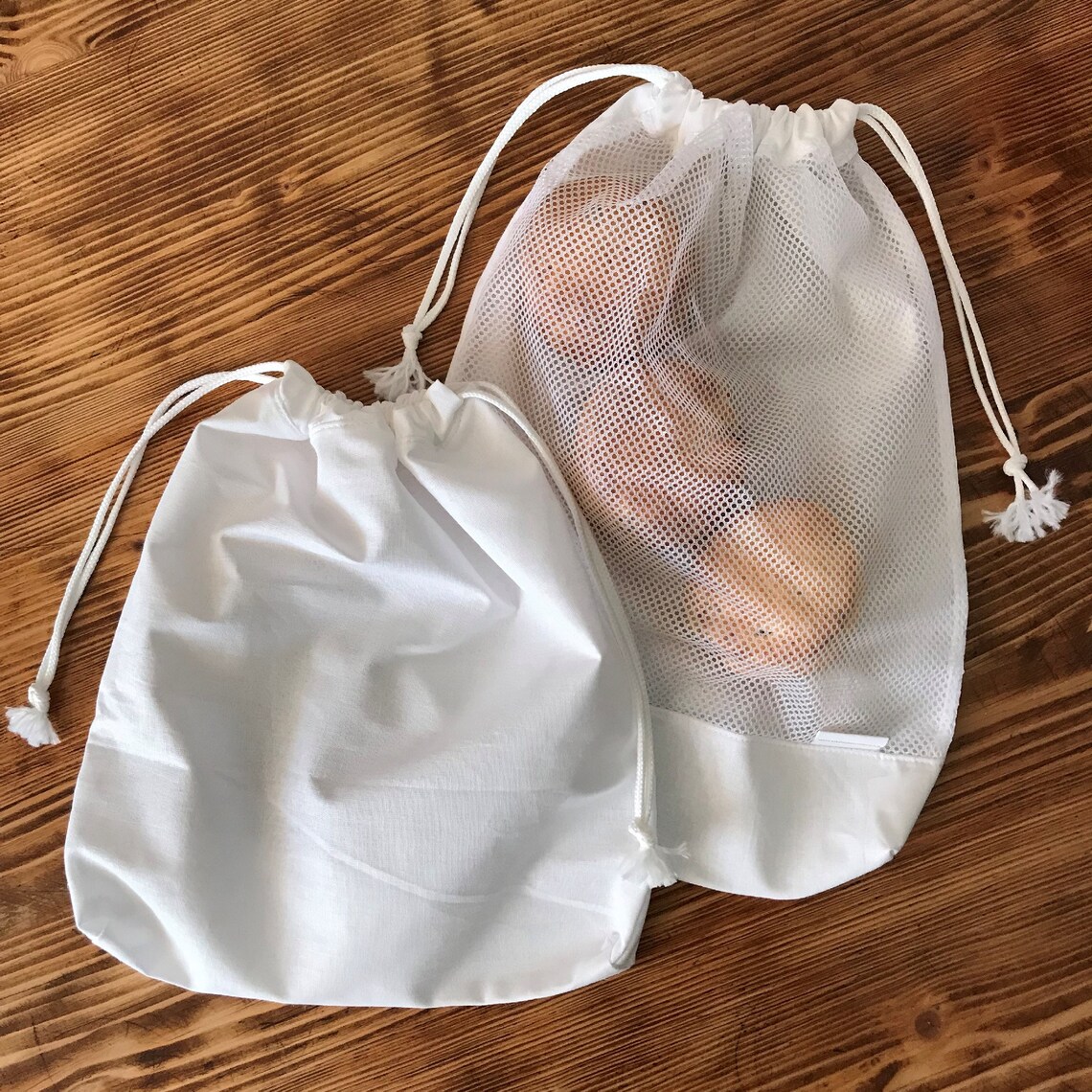 2 Cotton Grocery Mesh Drawstring Sack - Set of 2 - Etsy