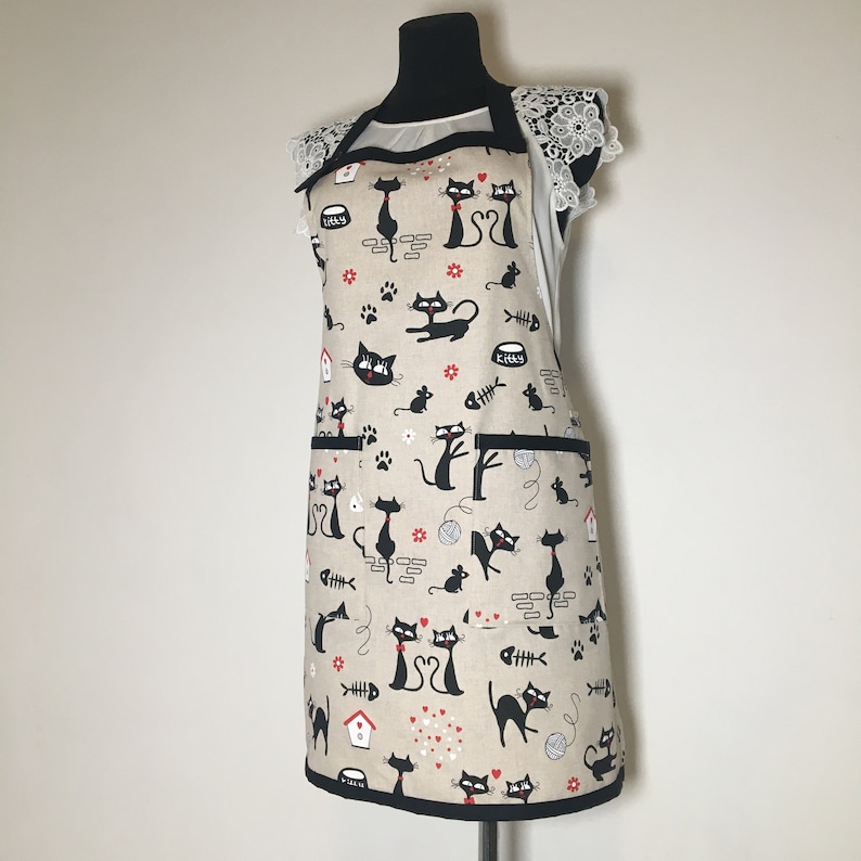 Black Cat Apron With Pockets - Etsy