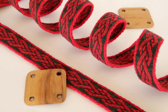Fiber Arts Green red and gray. Viking reenactment Tablet woven wool ...