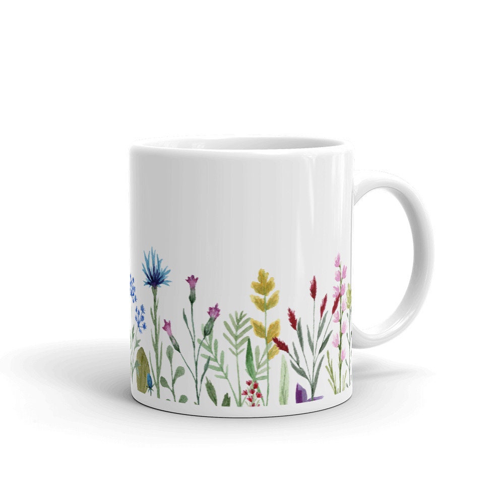 Mugs Spring Flowers. Water Color Flowers Design Coffee Mugs. Ceramic ...