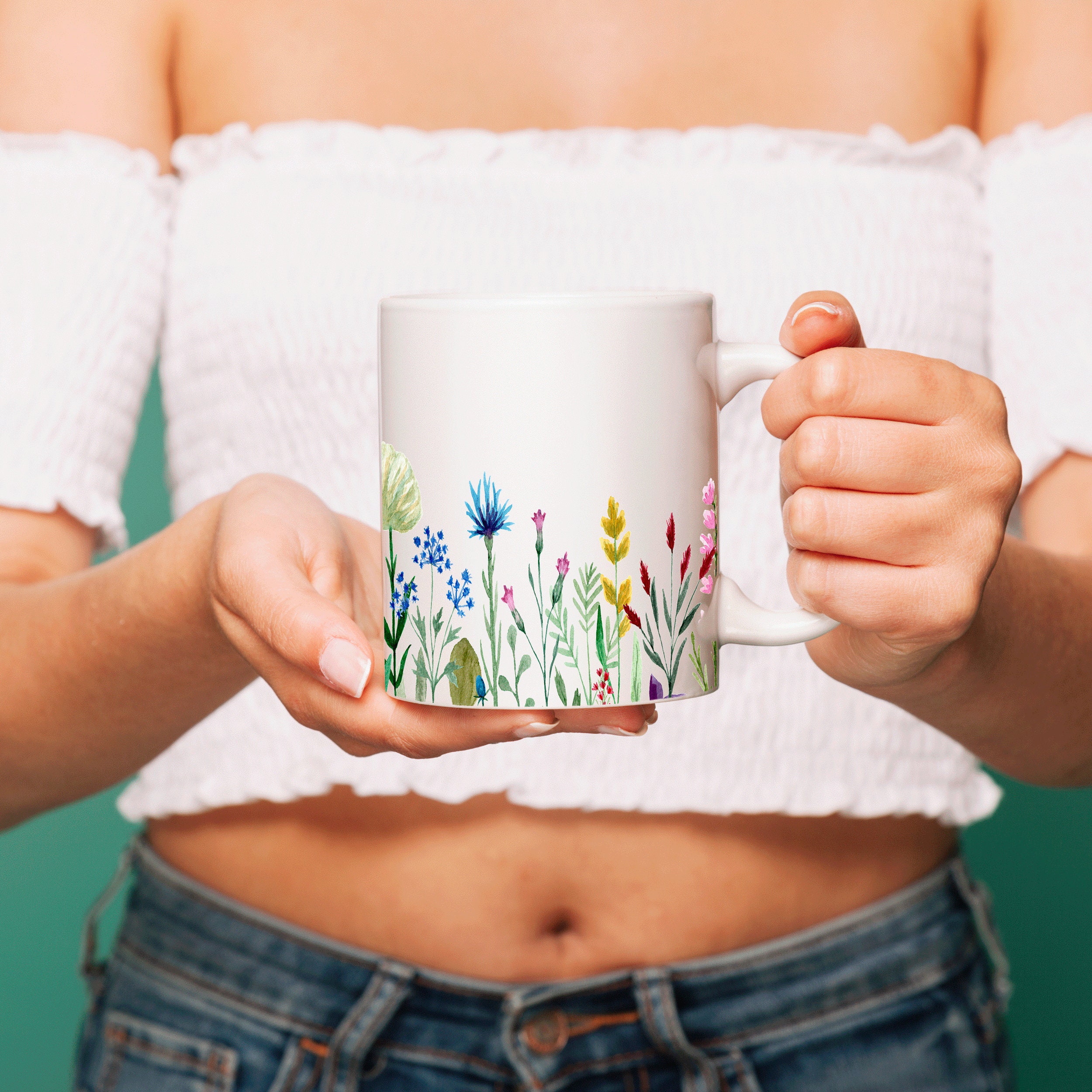 Mugs Spring Flowers. Water Color Flowers Design Coffee Mugs. Ceramic ...