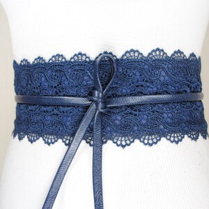 Wide Blue Lace Belt, Wrap Around Belt, Blue Lace Obi Belt for Women ...