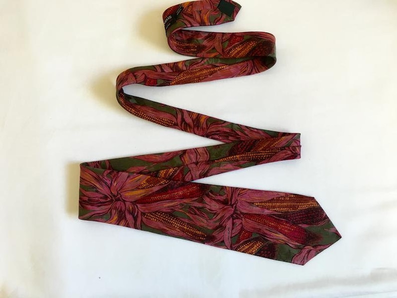 Vinntage Silk Red Tie Corn Print Necktie for Men | Etsy