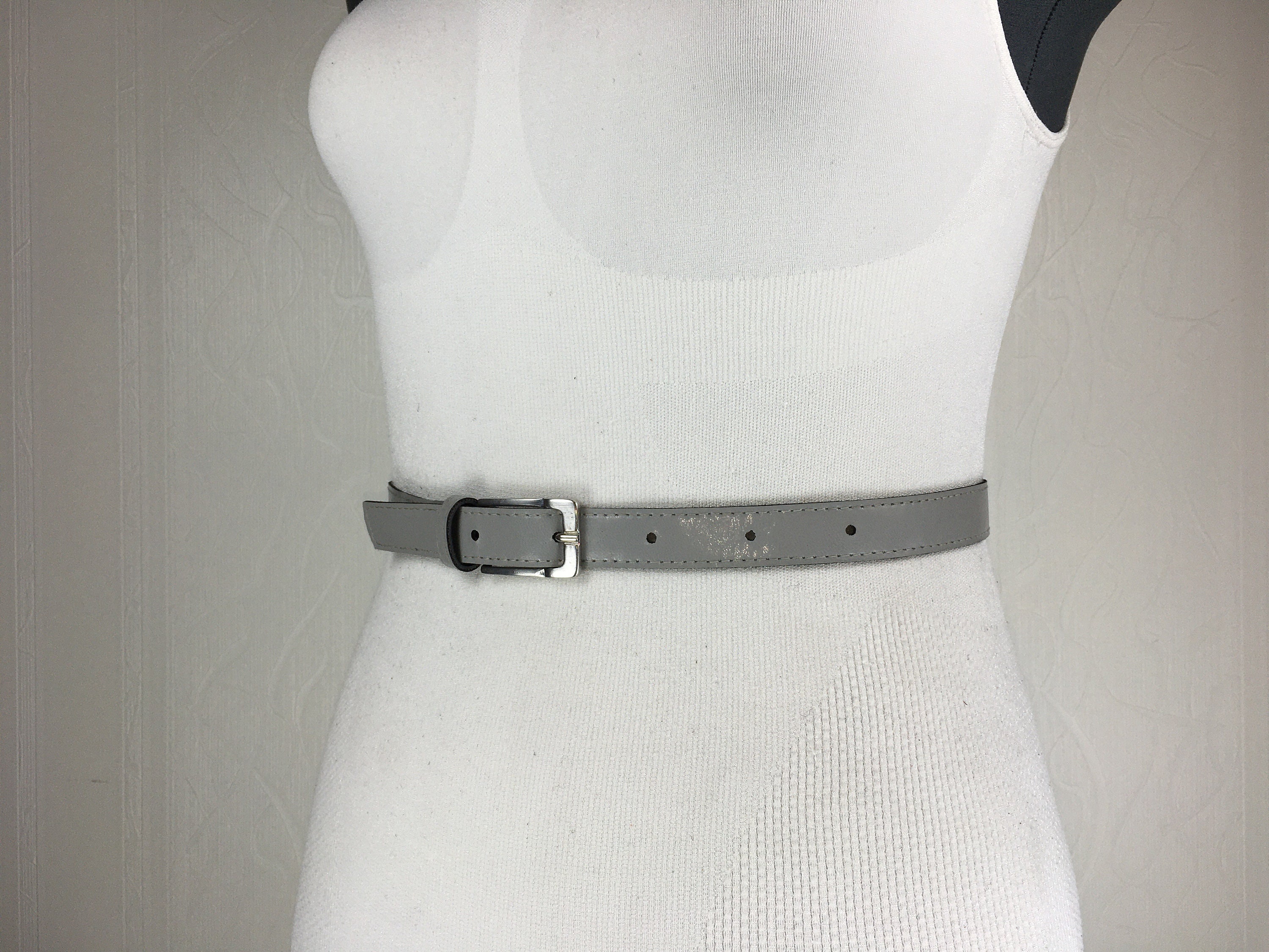 1980s Gray skinny vegan leather belt for women | Etsy