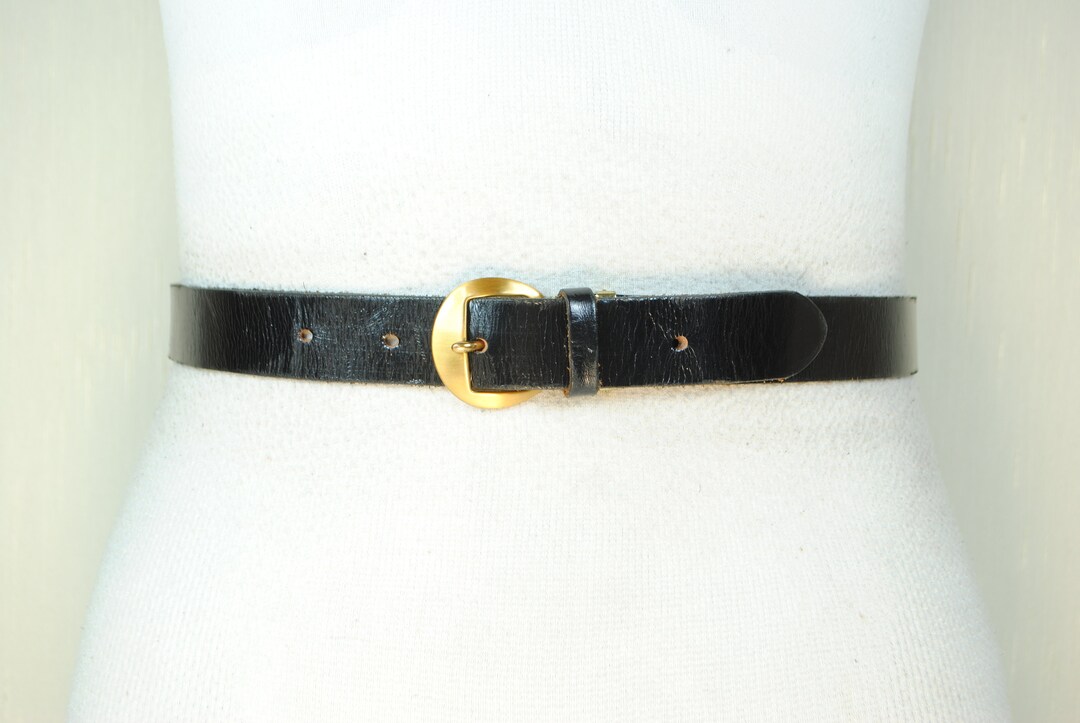Skinny Black Belt With Gold Buckle for Women, Minimalist Leather Belt ...