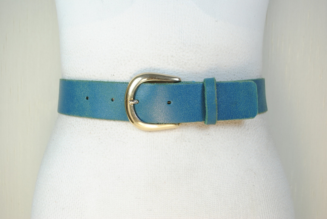 Turquoise Blue Leather Belt for Women With Gold Buckle. Made in Germany ...