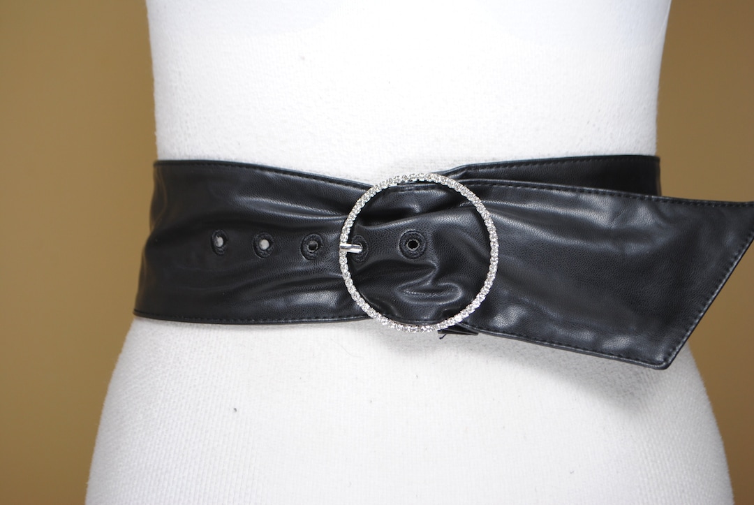 Black Wide Soft Leather Cinch Belt for Women, Black Belt With Round ...