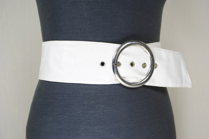 Wide White Cinch Belt: Adjustable Silver Buckle Waist Fashion Belt - Etsy