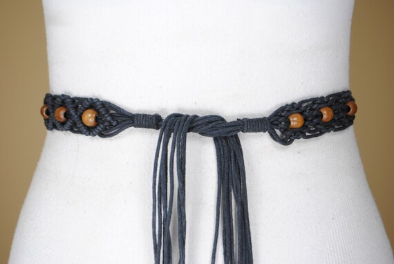 59'' Black Wood Cotton Belt, Women's Belts, coachella… - Gem