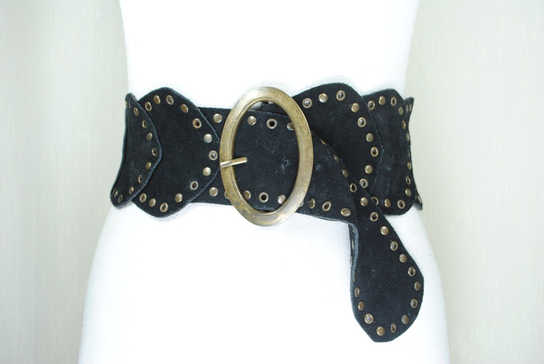 Black Wide Bronze Riveted Belt With Bronze Buckle Larp Belt - Etsy