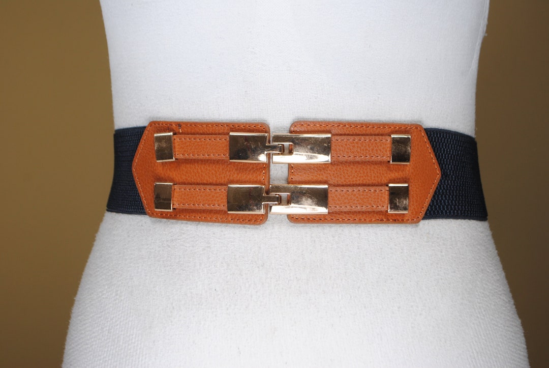 Brown Two 2 Buckle Belt, Brown Navy Blue Wide Stretch Belt, Harness ...