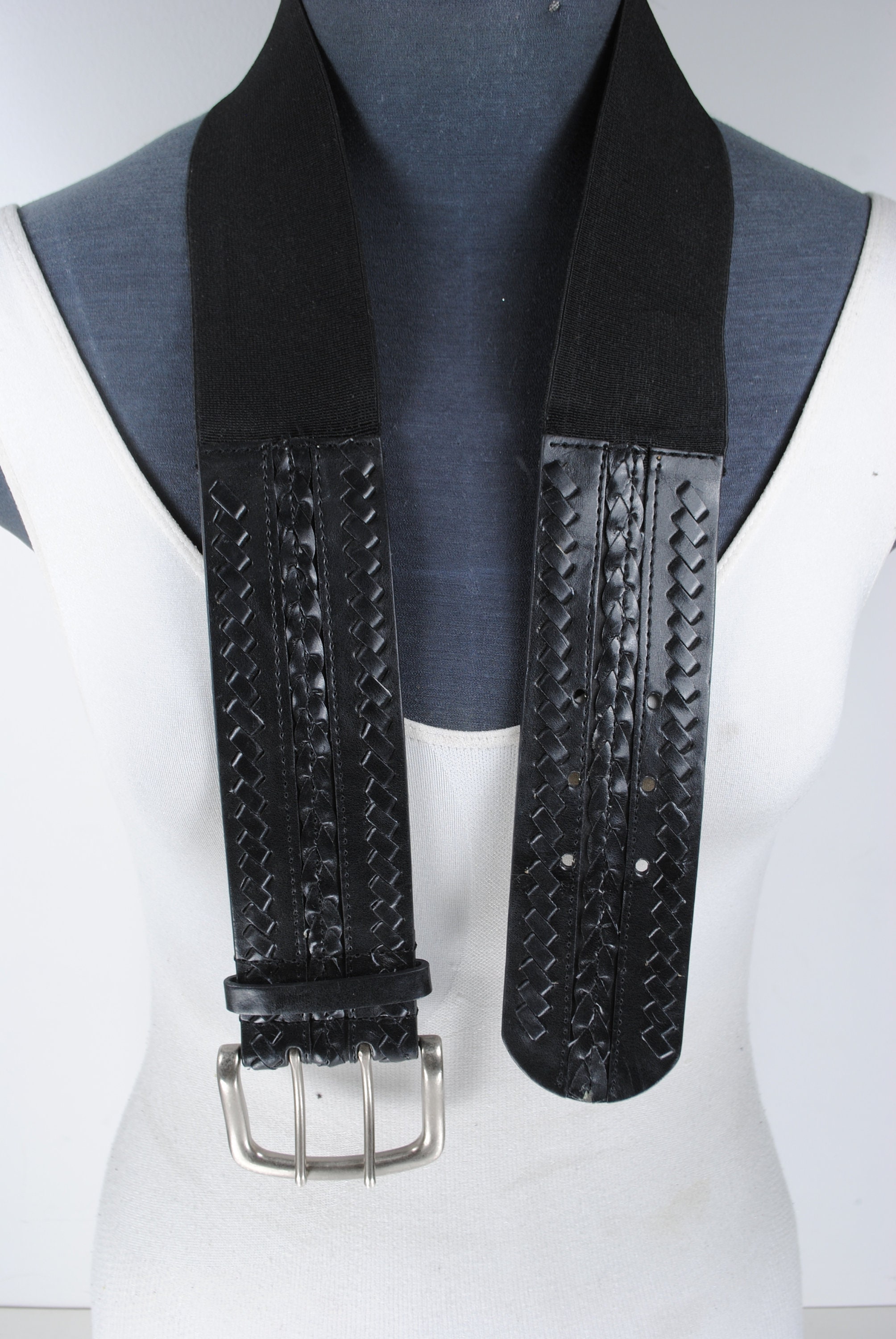 1980s black wide asymmetrical stretch belt for women | Etsy