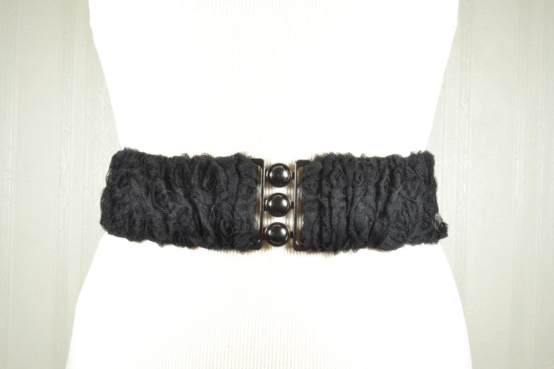 Vintage Black Cinch Belt: Textured Fabric Elastic Waist Cincher - Etsy