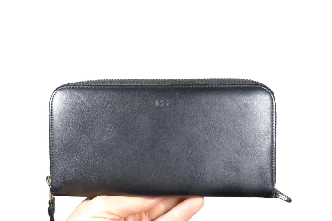 Vintage Black Leather Zip Wallet, Spacious Organizer Clutch - Etsy