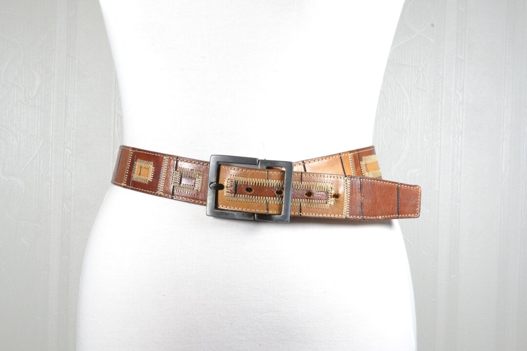 Vintage Brown Leather Patchwork Belt: Handmade Boho Accessory (40"/102 ...