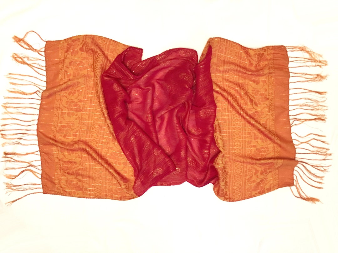 Double Sided Red Orange Indian Large Oblong Scarf Women - Etsy
