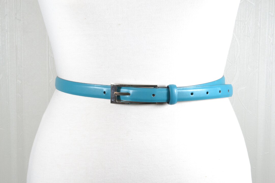 Skinny Turquoise Blue Leather Belt for Women, Thin Blue Waist Belt ...