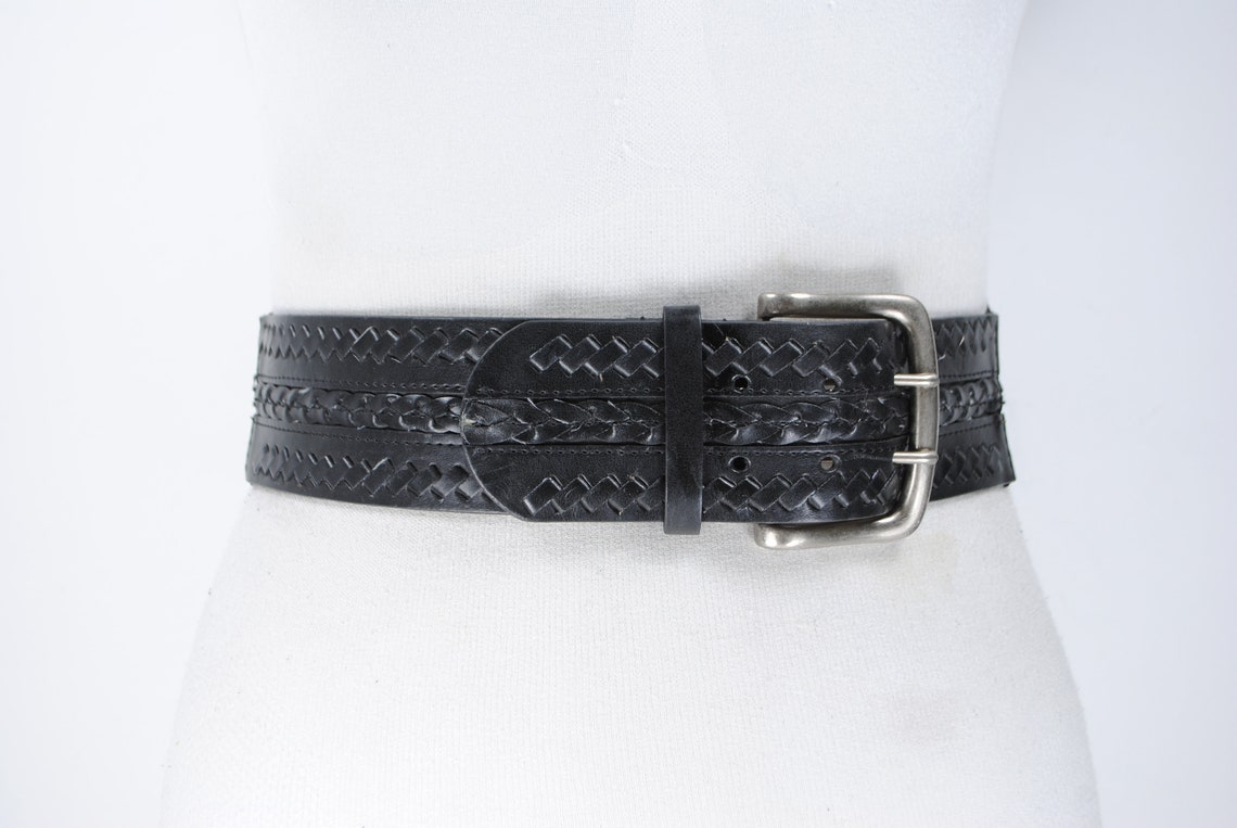 1980s black wide asymmetrical stretch belt for women | Etsy