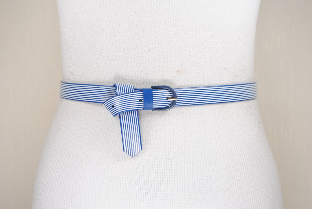 Blue Striped Vinyl Belt: Vintage Nautical Style - Etsy