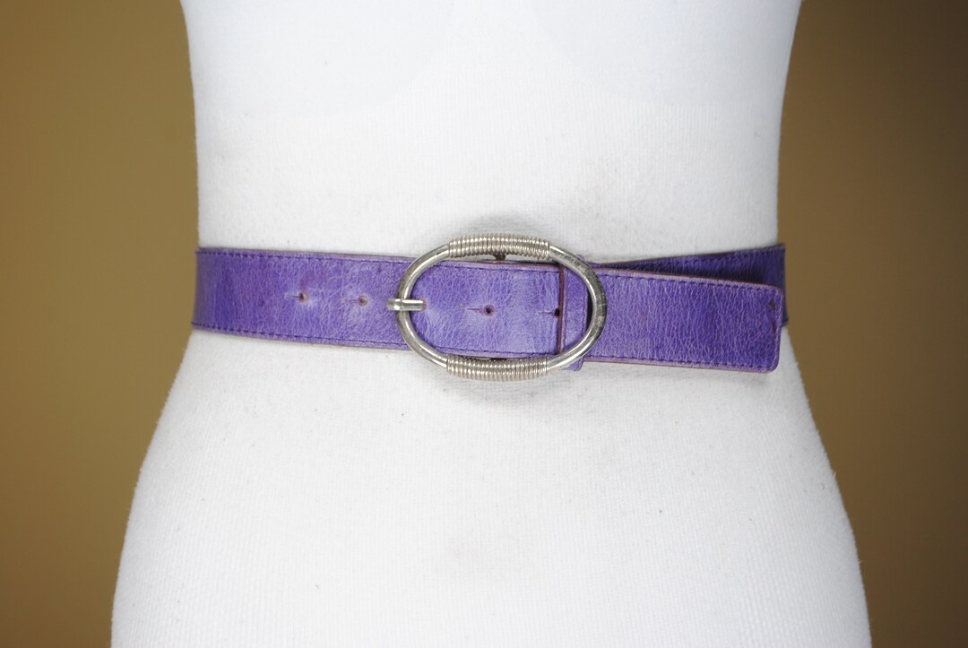 80s 34''-38'' Purple Genuine Leather Cinch Belt for Women With Rounded ...