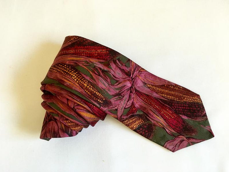 Vinntage Silk Red Tie Corn Print Necktie for Men - Etsy