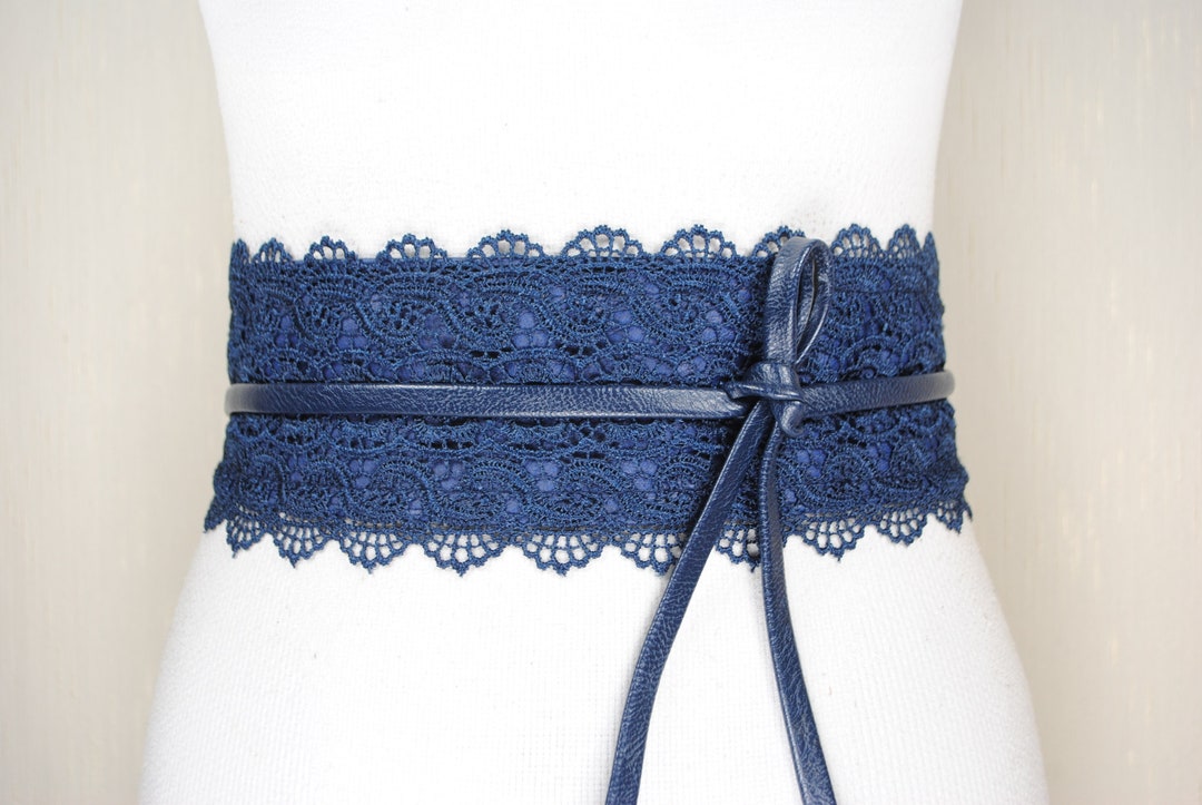 Wide Blue Lace Belt, Wrap Around Belt, Blue Lace Obi Belt for Women ...